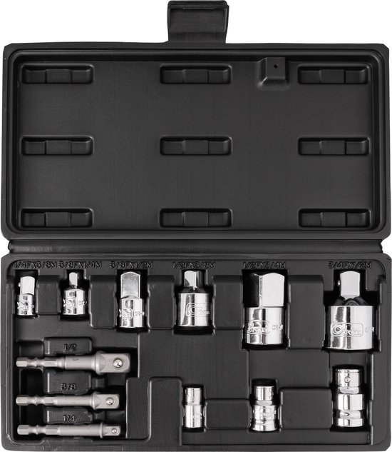 12-delige set van verloopstukken voor schroevendraaiers, doppen en bits. | bol