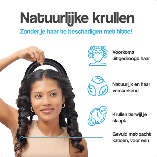 DIVERZA Heatless Curls 8-delige set – Haar Krullen Zonder Hitte – Zwart Satijnen Stof... | bol