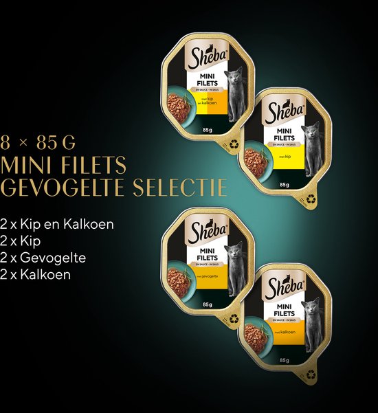 Sheba Kattenvoer - Mini Filets - Gevogelte in Saus - kuipjes 32x85g | bol