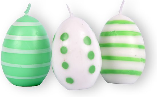 Set van 6 Betoverende Ei-vorm Paaskaarsen - Groen/Wit - 4.5cm Diameter ...