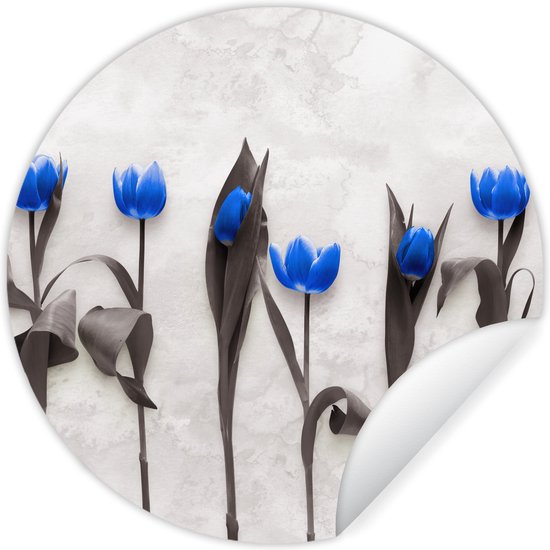WallCircle - Muurstickers - Behangcirkel - Bloemen - Tulpen - Blauw - ⌀ 140 cm -... | bol