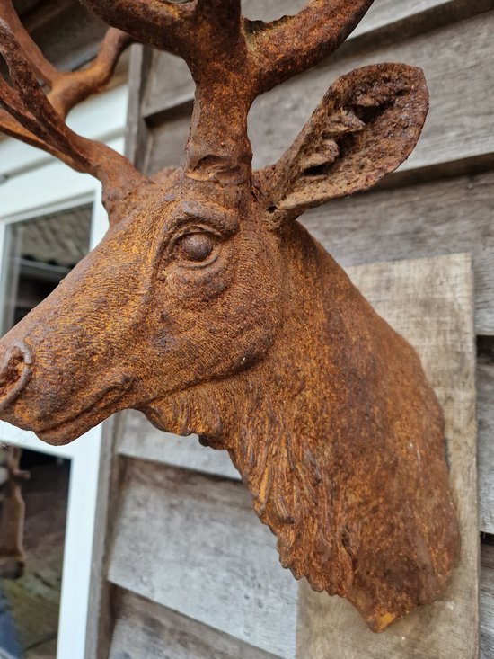 Gietijzeren Hert , Hertenkop met gewei, ijzer zwaar roest | bol