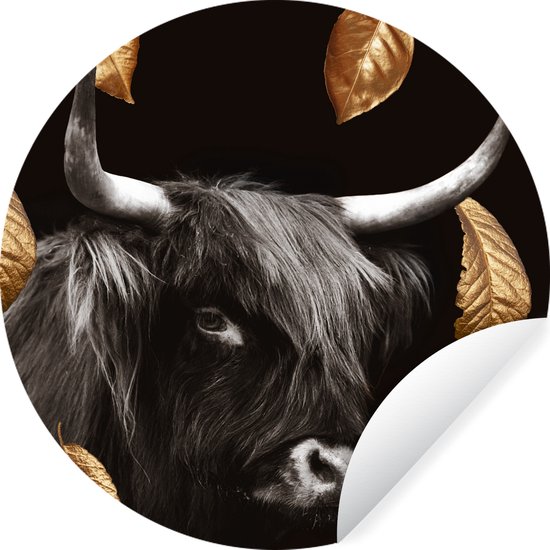 WallCircle - Muurstickers - Behangcirkel - Schotse hooglander - Goud - Zwart - Wit -... | bol
