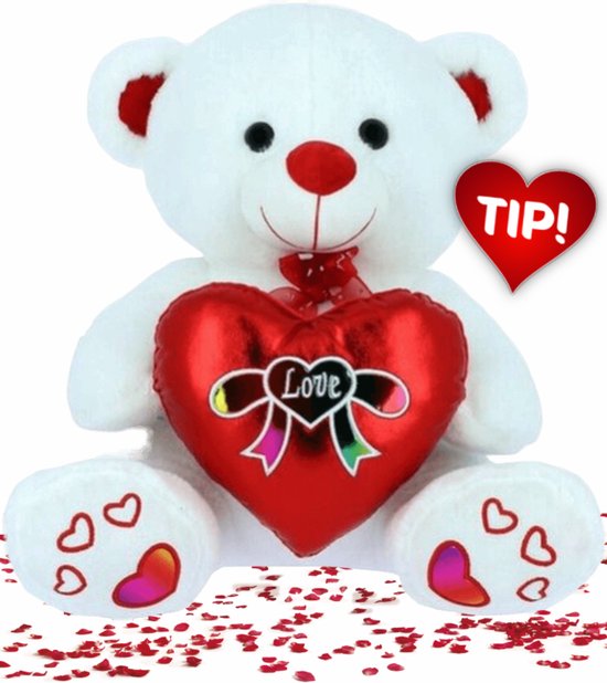 Teddybeer (Wit) met Love Hart Pluche Knuffel 20 cm - Valentijnsdag ...