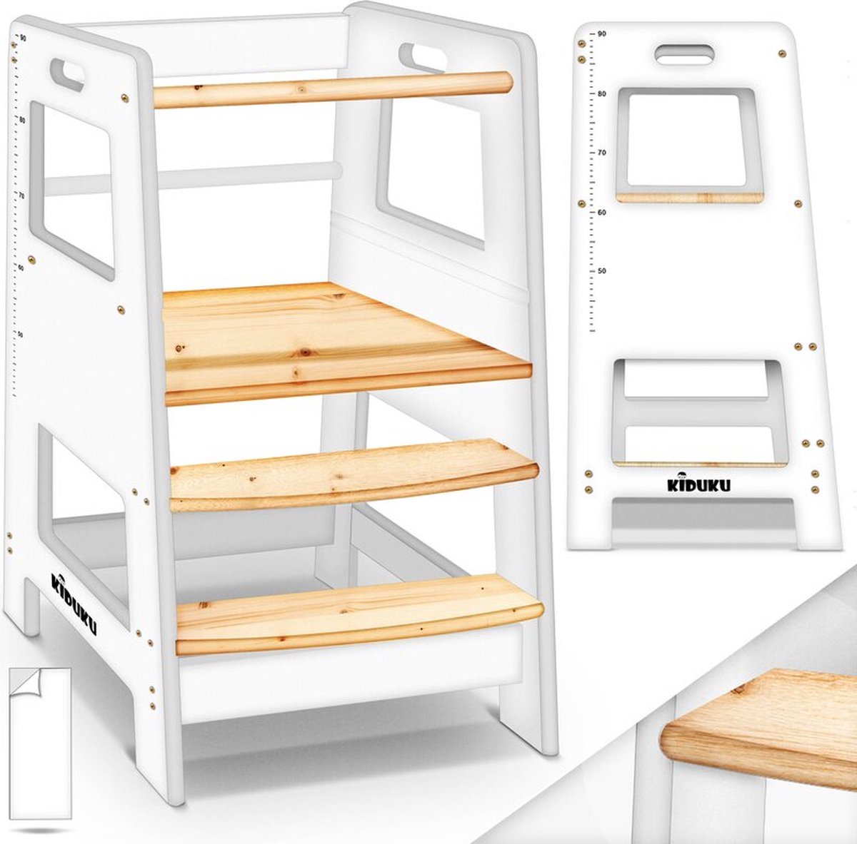 KIDUKU® leertoren van wit- hout - Montessori kinderkruk- keukenhulp ...