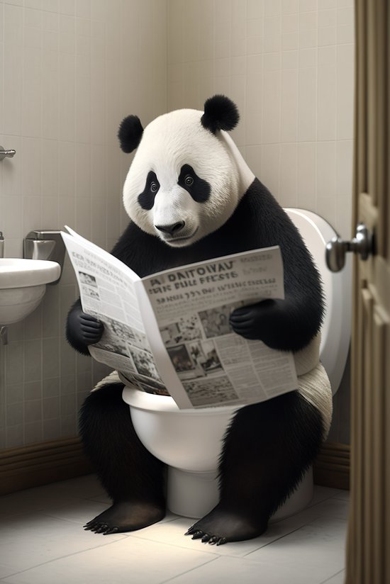Nzuri Panda op toilet Poster - 60x80 - WC poster - Wanddecoratie ...
