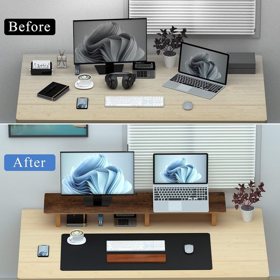 Grote houten monitorstandaard voor computerschermen, houten riser met ...