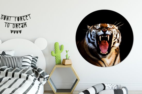 WallCircle - Muurstickers - Behangcirkel - Tijger - Tanden - Zwart - ⌀ 120 cm -... | bol