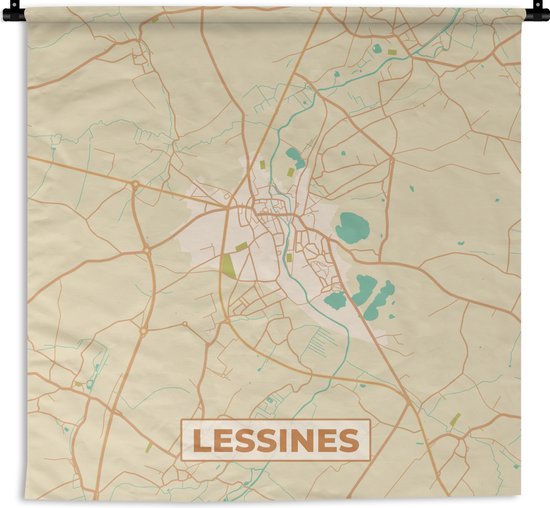 Wandkleed - Wanddoek - Vintage - Lessines - Stadskaart - Plattegrond ...