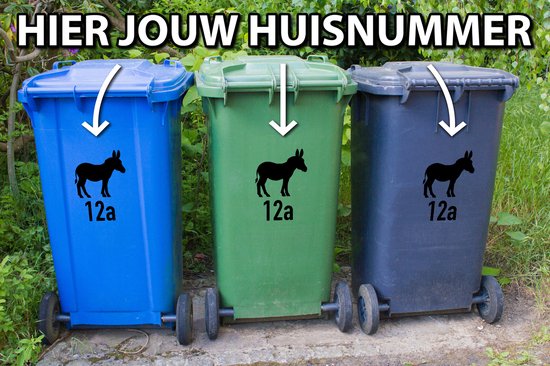 Container Sticker Huisnummer + Ezel 4 Stuks - Zwart - 20 x 20 cm ...