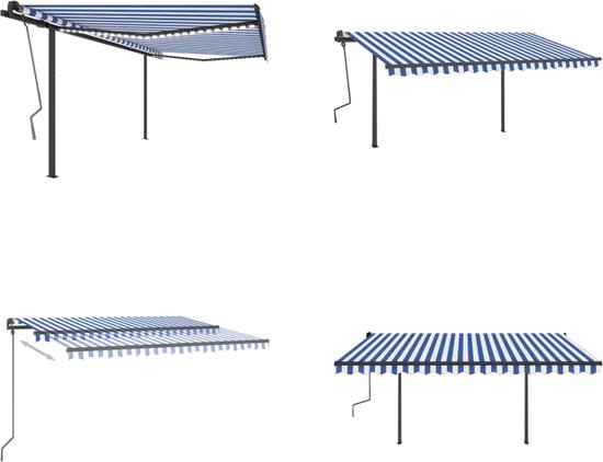 vidaXL Luifel automatisch met LED en windsensor 4x3-5 m blauw en wit ...