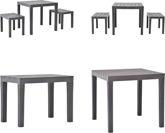 vidaXL Tuintafel met 2 banken kunststof bruin - Tuinset - Tuinsets ...
