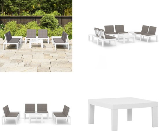 vidaXL 6-delige Loungeset met kussens kunststof wit - Loungeset ...