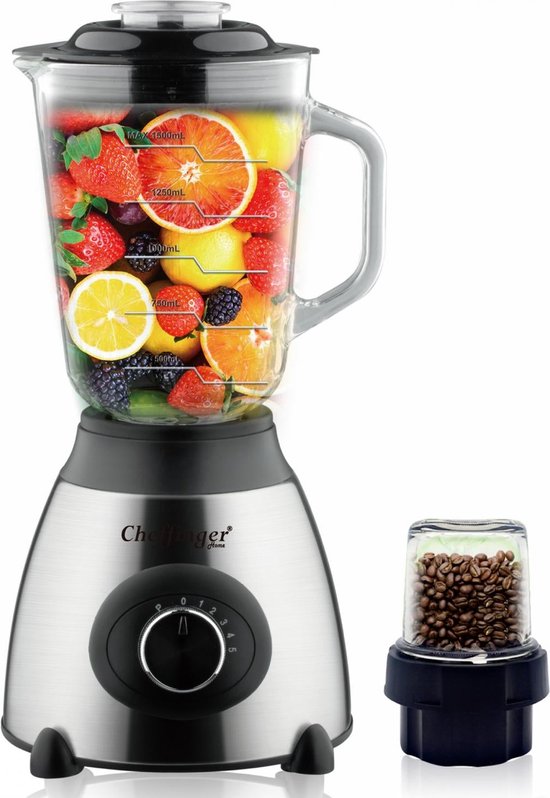 Cheffinger CF-GIB1.5: 2 in 1 Stainless Steel Blender and Chopper - 1.5L | bol