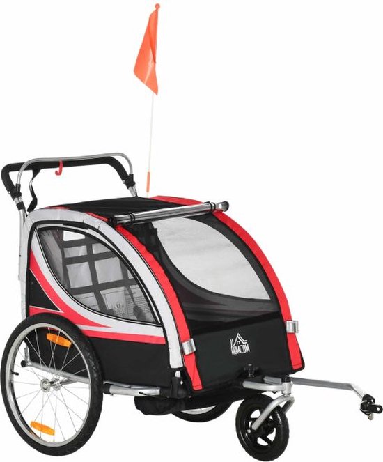 Bicycle Trailer kindertrailer met gaasdeur voor 2 kinderen met remmen ...