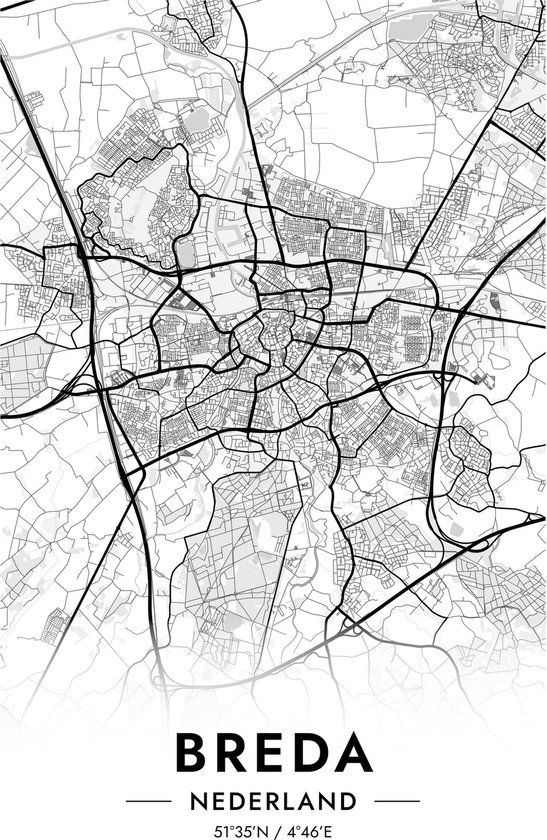Breda Poster Wit | Breda Map | Kaart van Breda | Stadposter | 61x91cm ...