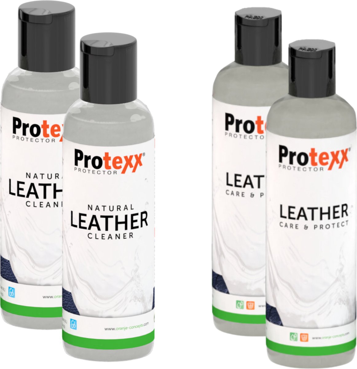 Protexx Natural Leather Cleaner 2 x 250ml + Leather Care & Protect 2 x ...