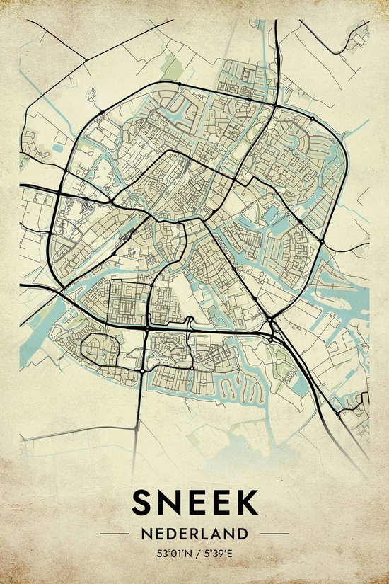 Sneek Poster Vintage | Sneek Map | Kaart van Sneek | Stadposter ...