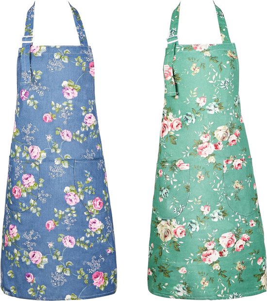 2 stuks schort, kookschort met bloemenpatroon verstelbare halsomtrek ...