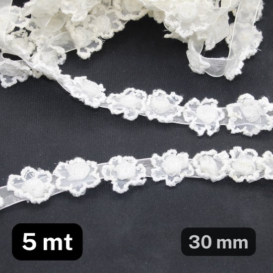 5 Meter TULLE BLOEMEN LINT, Breedte 30MM, Kleur WIT | bol