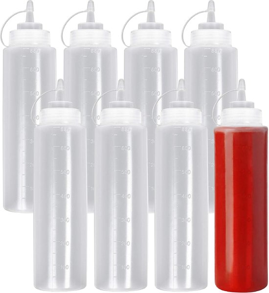 8 stuks grote knijpflessen, sausfles, knijpfles met doppen, XL 680 ml ...