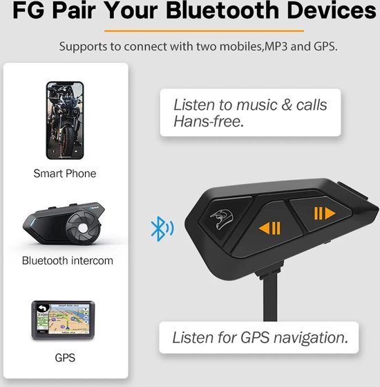 Freedconn FG Bluetooth Motorhelm Intercom Headset 1000M BT5.0 ...