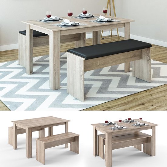 D&B Tafel - Eettafel - Set Met 2 Bankjes - Compleet - Eettafel Set ...