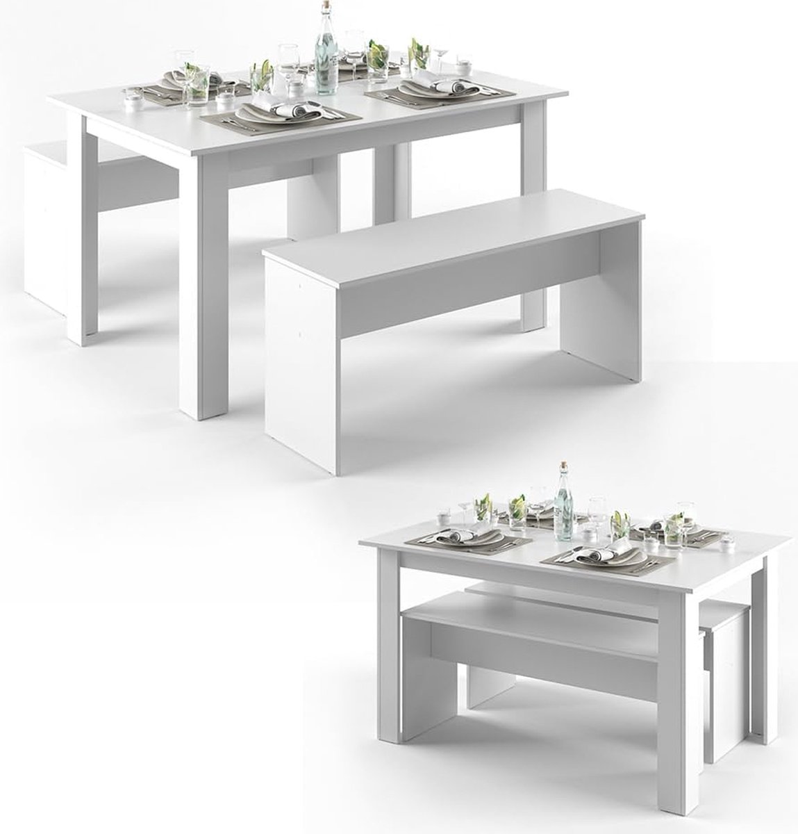 D&B Tafel - Eettafel - Set Met 2 Bankjes - Compleet - Eettafel Set ...