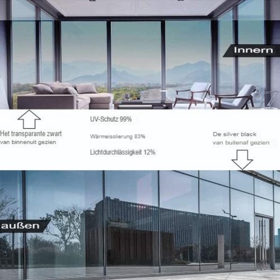 Raamfolie anti inkijk spiegeleffect - Raamfolie zelfklevend - Raamfolie ...