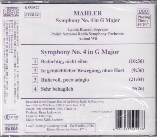 Symphony no. 4 in G Major - Gustav Mahler - Lynda Russell (sopraan), Polish National... | bol