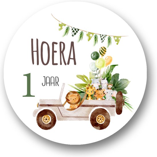 Traktatiestickers Jungle vriendjes 1 Jaar - Cadeausticker - Wensetiket ...