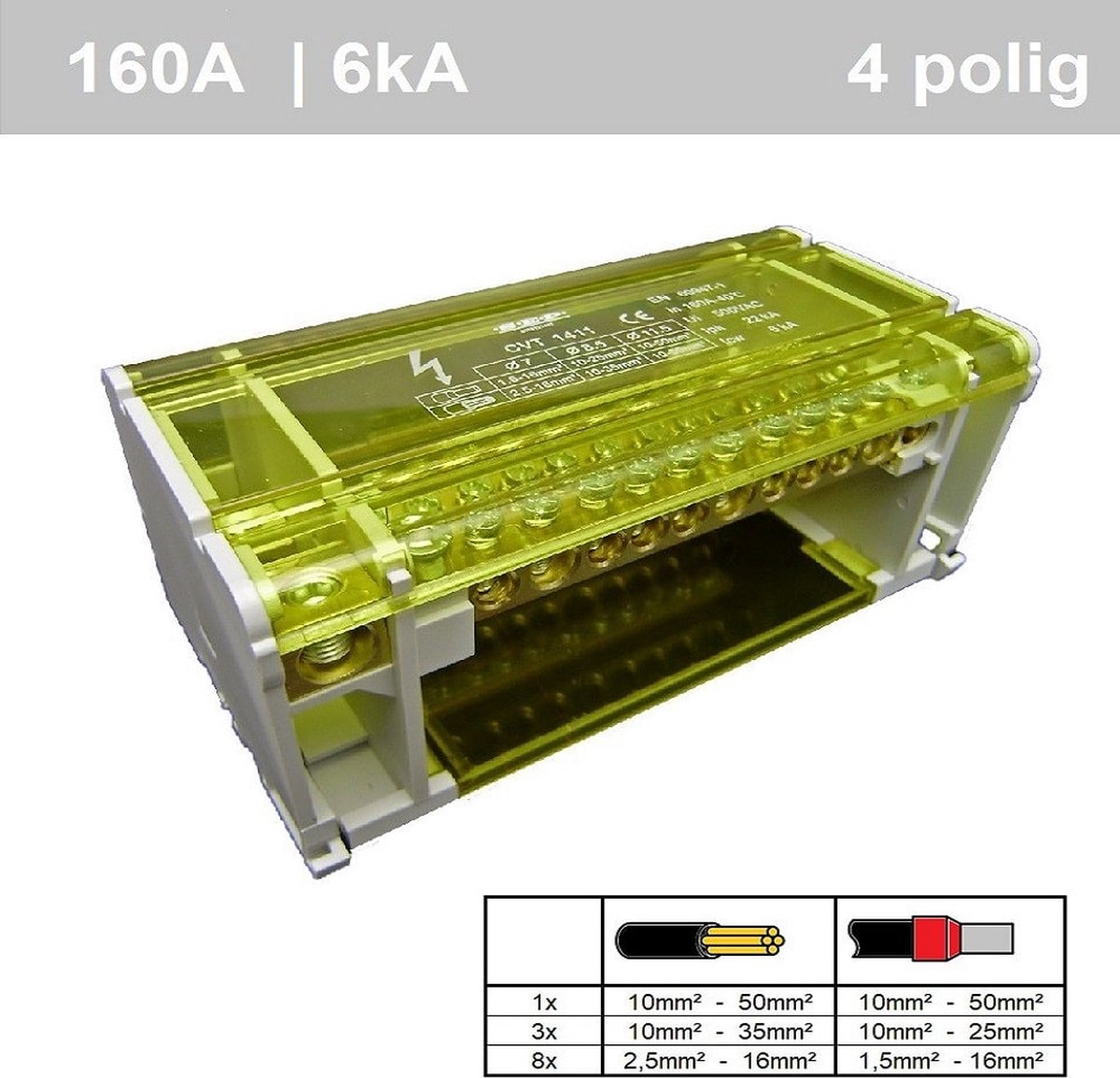 SEP verdeelblok 4 polig 160A 12 aansluitingen - CVT 1411 | bol