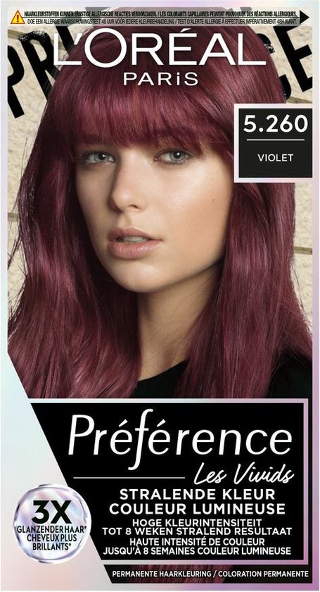 3x L'Oréal Preference Vivids Permanente Haarkleuring 5.260 Violet | bol