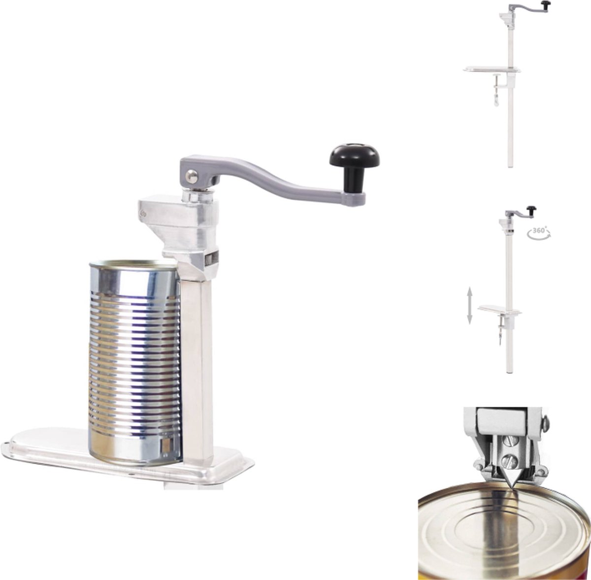 vidaXL Professionele Blikopener - Aluminium en RVS - 20x12x70 cm - 360 ...