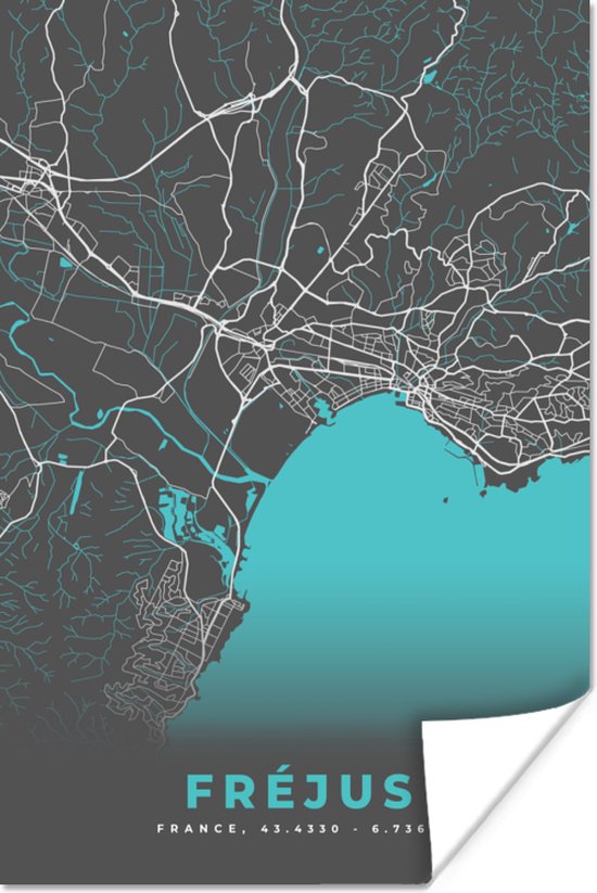 Poster Fréjus - Kaart - Plattegrond - Stadskaart - Frankrijk - 60x90 cm ...