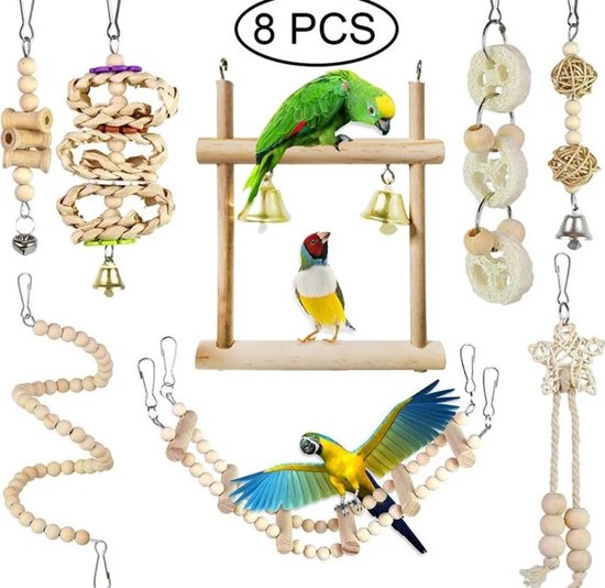 8 Stuks Set Combinatie Papegaai Vogel Speelgoed Hout Artikelen Bijten Huisdier Vogel... | bol