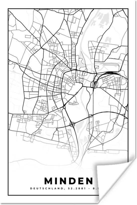 Poster Minden - Stadskaart - Kaart - Plattegrond - 60x90 cm | bol