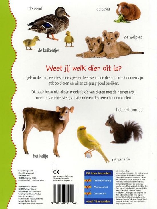 Mijn kijk- en voelboek Dieren, Uitgever: Veltman Uitgevers B.V. | 9789048308767 | Boeken | bol