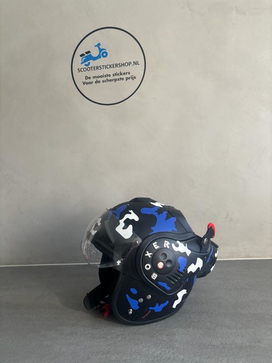 Helmstickers - Shark helm - Boxer helm - Camo - Blauw & Wit - Piaggio ...
