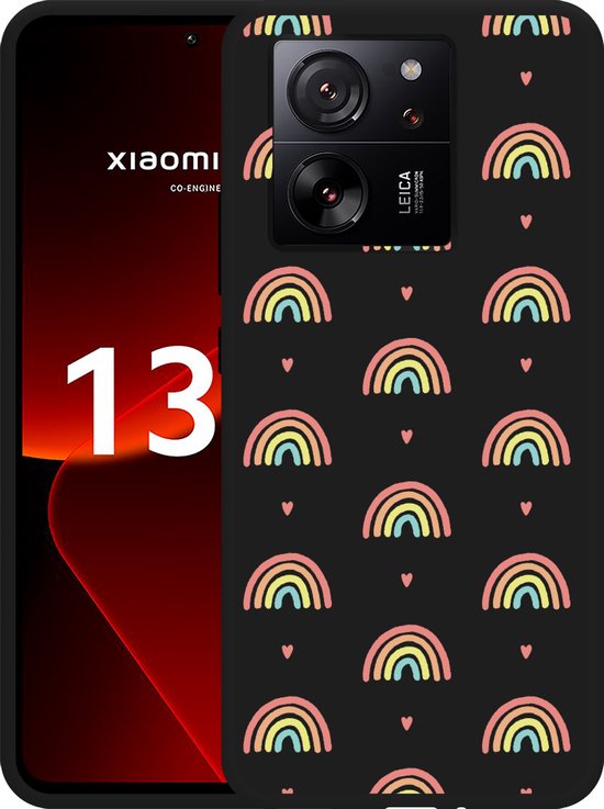 Cazy Hoesje Zwart geschikt voor Xiaomi 13T/13T Pro Regenboog Patroon | bol