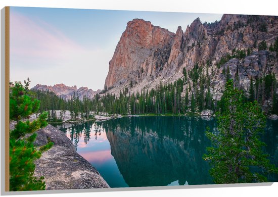 Hout - Bergen - Water - Bomen - 120x80 cm - 9 mm dik - Foto op Hout ...