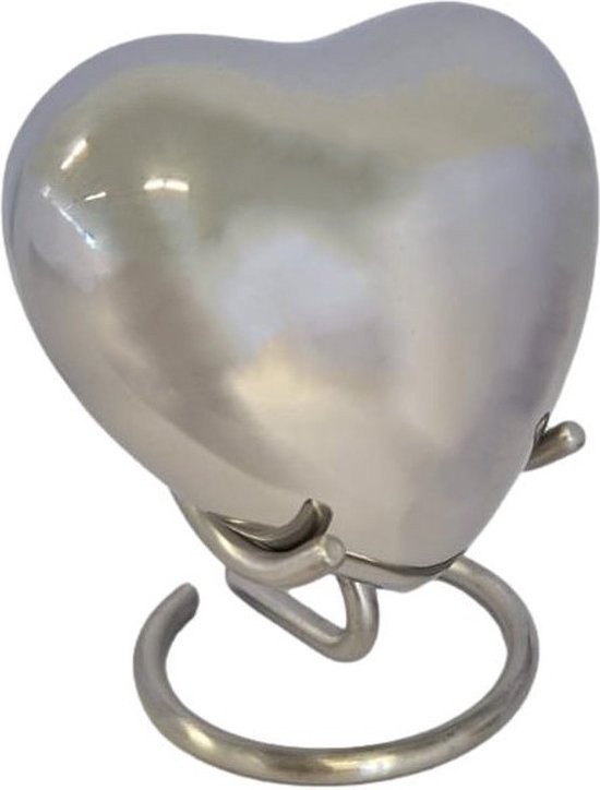Mini urn rvs hart zilver glans met standaard | bol