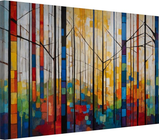 Bos abstract - Kleurrijk muurdecoratie - Schilderijen bomen - Modern schilderij -... | bol