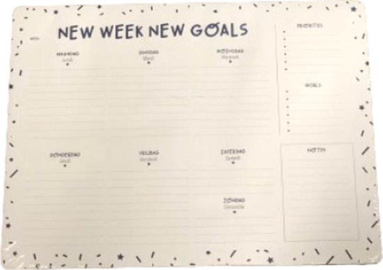Weekplanner New week / New goals - Memoboard - Wit / Blauw - 33 x 25 cm ...