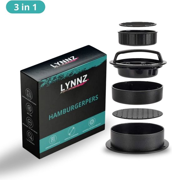 Lynnz® Hamburgerpers 3-in-1 inclusief 100x wax papier - hamburger pers ...