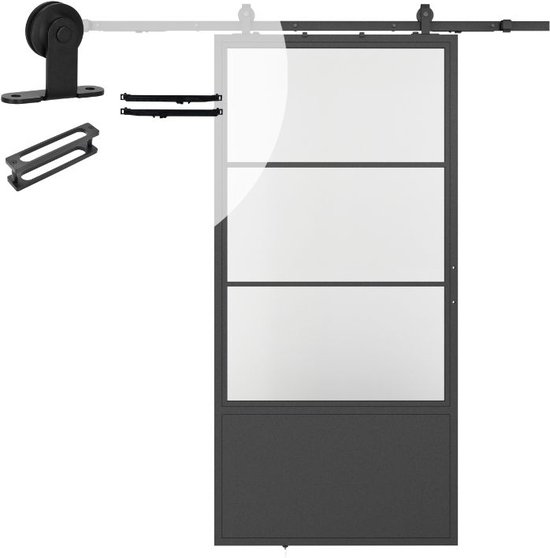 Stalen schuifdeur - Loft - 3 vaks helder glas - kickplate - 215 x 100 cm inclusief... | bol