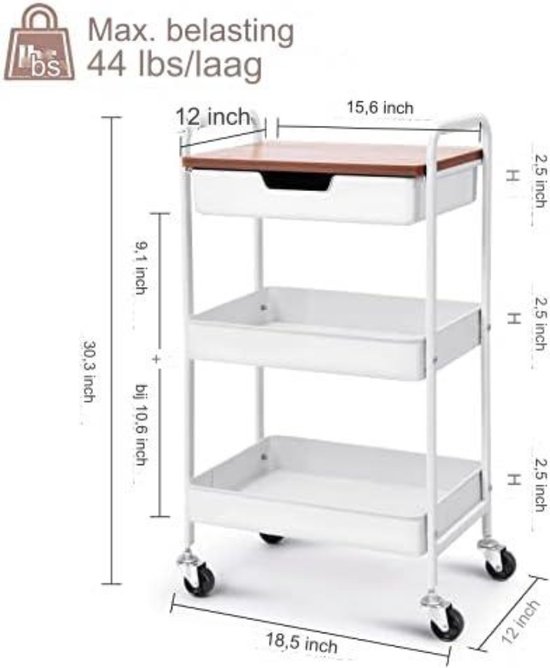 Keukentrolley Met Lades - Keukentrolley Op Wieltjes - Keukentrolley Met ...