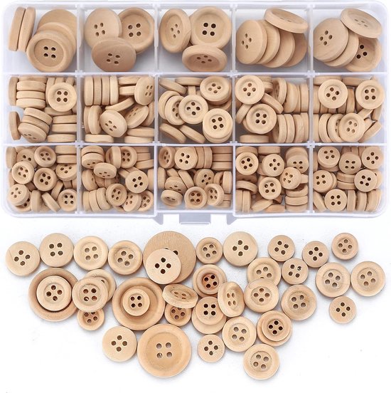 275 Stuks Houten Knopen, Handmade Houten Knopen Met 4 Gaten (10mm, 13mm ...