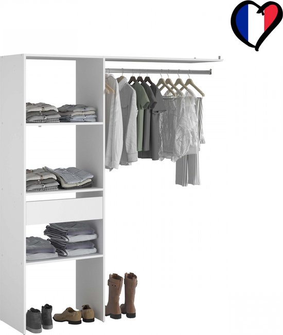 Concept-U - Witte dressing 3 planken, 1 lade, garderobe 160 x 40 x 180 ...