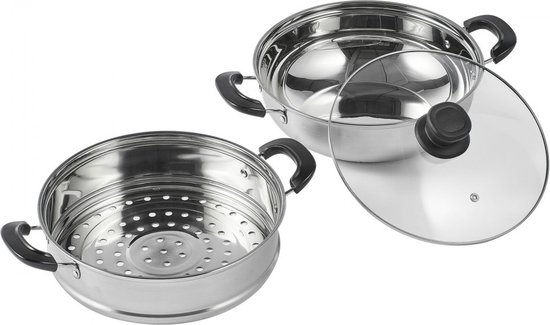 28cm stoompan roestvrij staal met glazen deksel, 1 niveau (1x ...